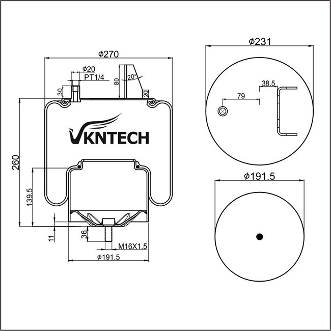 Suspension Rubber Air Spring TRL 270T For Fuso Truck Trailer Vkntech 1K6834